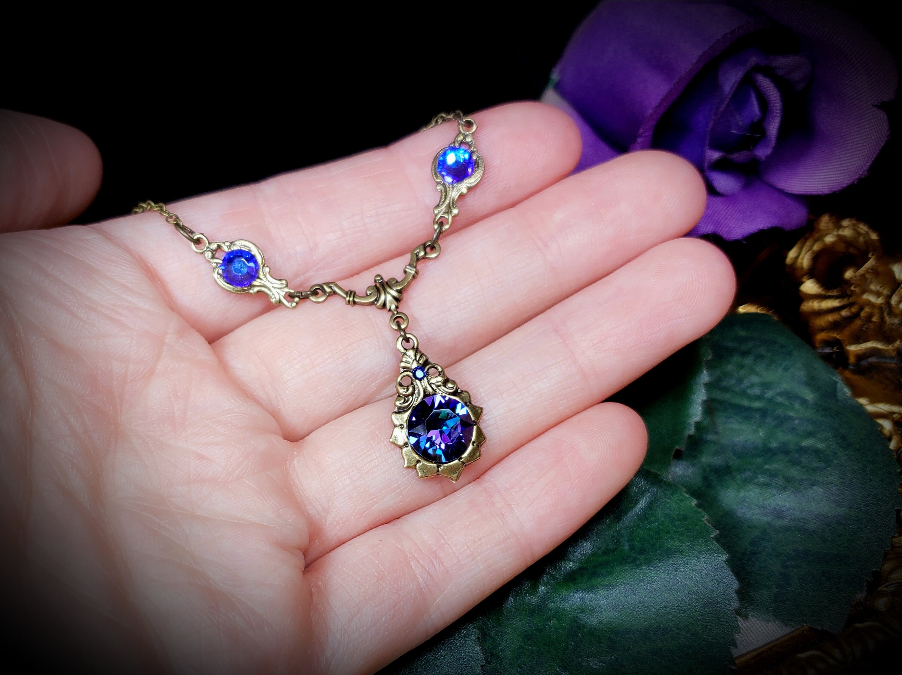 Heliotrope Pendant Purple Victorian Drop Blue Gothic Choker | Etsy