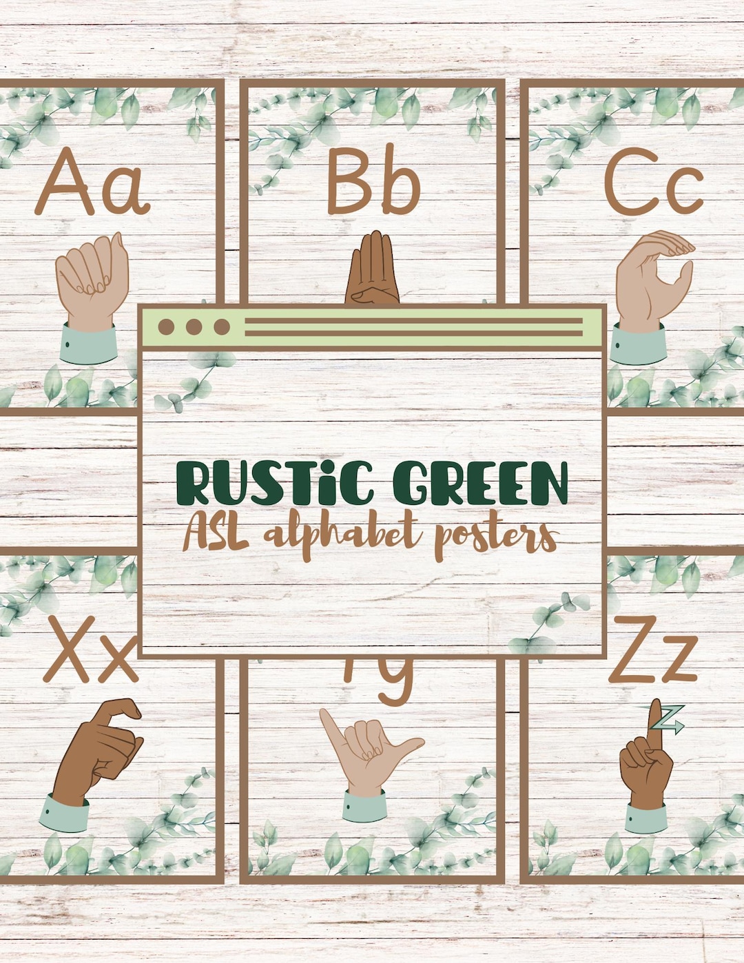 Rustic Green Printable Asl Alphabet Posters - Etsy
