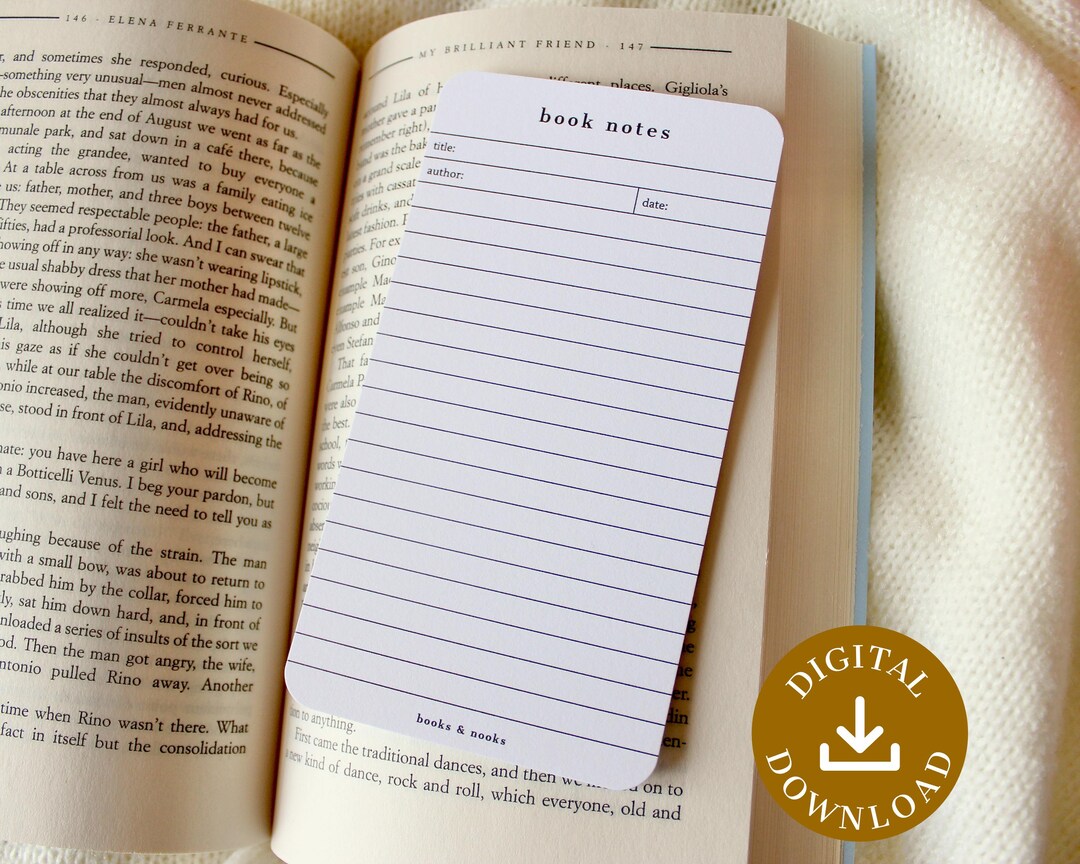 Printable Book Notes Bookmark | Note Taking Bookmark | Reading Notes ...