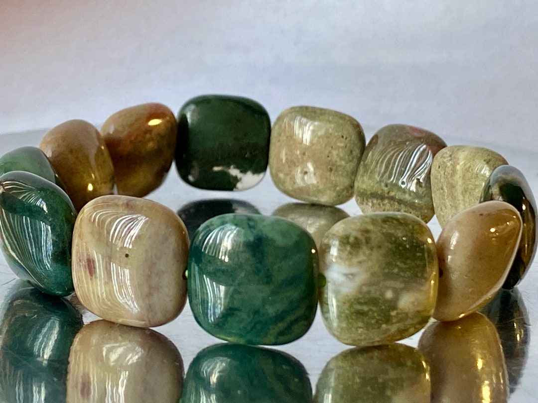 7.2" "stone of Joy/aaa"~madagascar OCEAN JASPER Square Stretch Bracelet ...