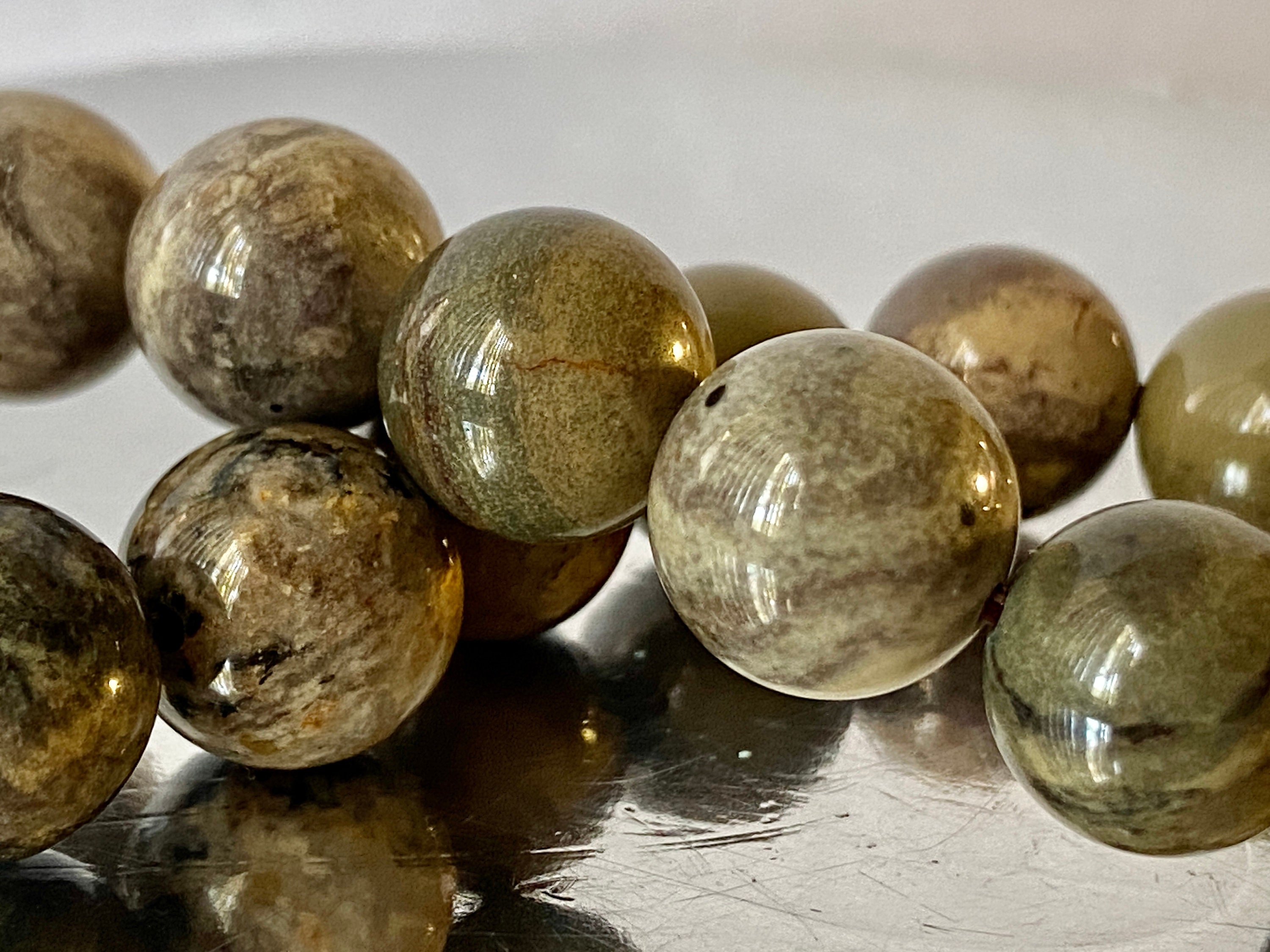 7.5" "welcome Fall/inner Will"- SILVER LEAF JASPER Large Round Stretch ...