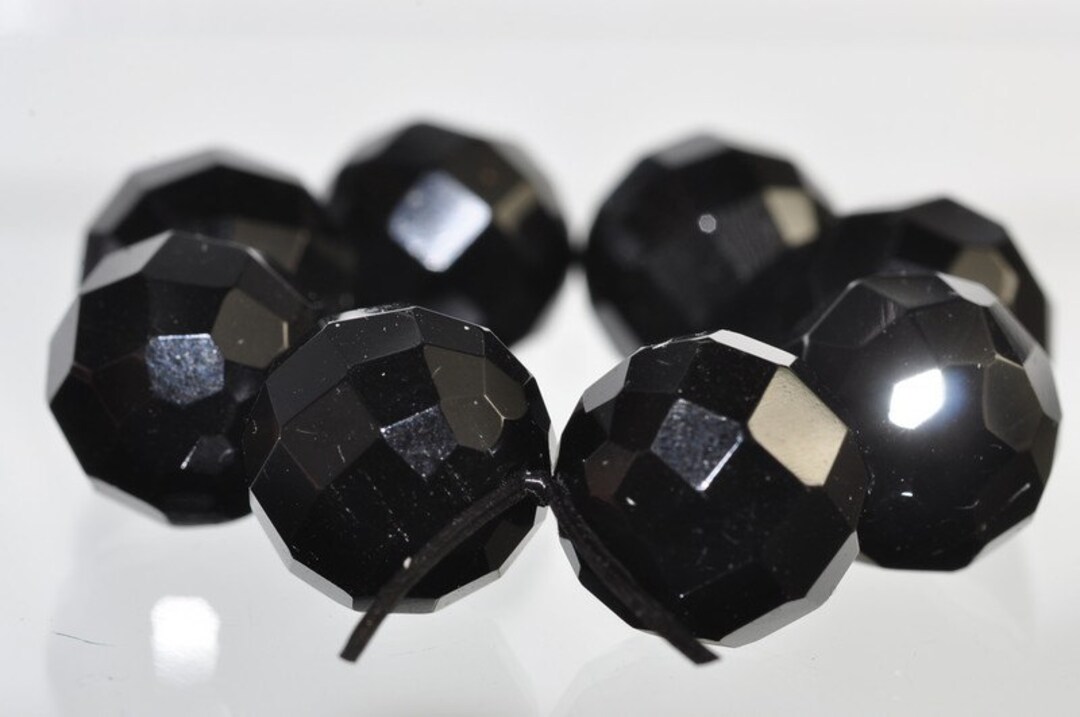 8Pcs 11mm Gem Quality Mexican BLACK OBSIDIAN Large Faceted Round Beads ...