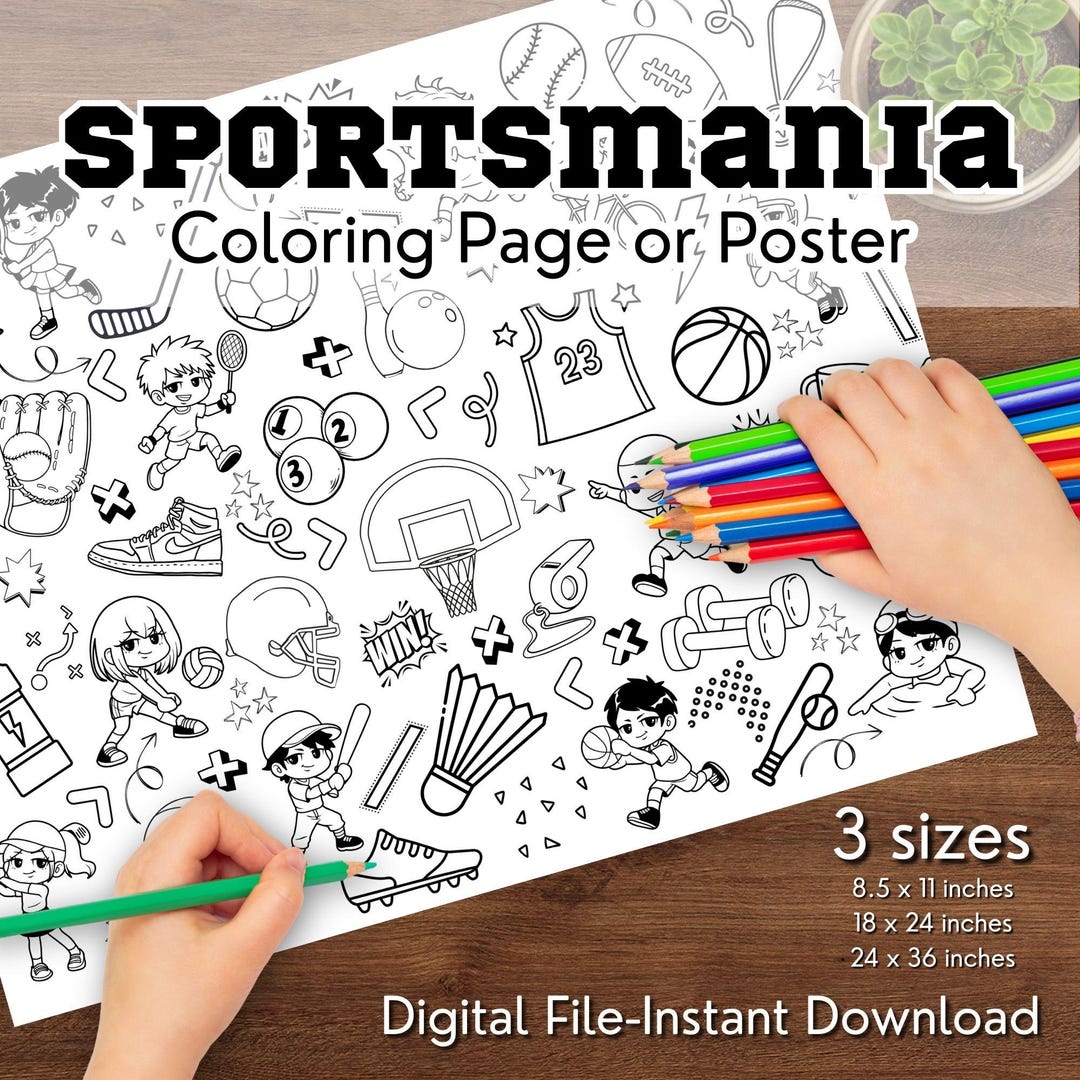 Sports Coloring Poster: Party Activity, Volleyball, Basketball ...