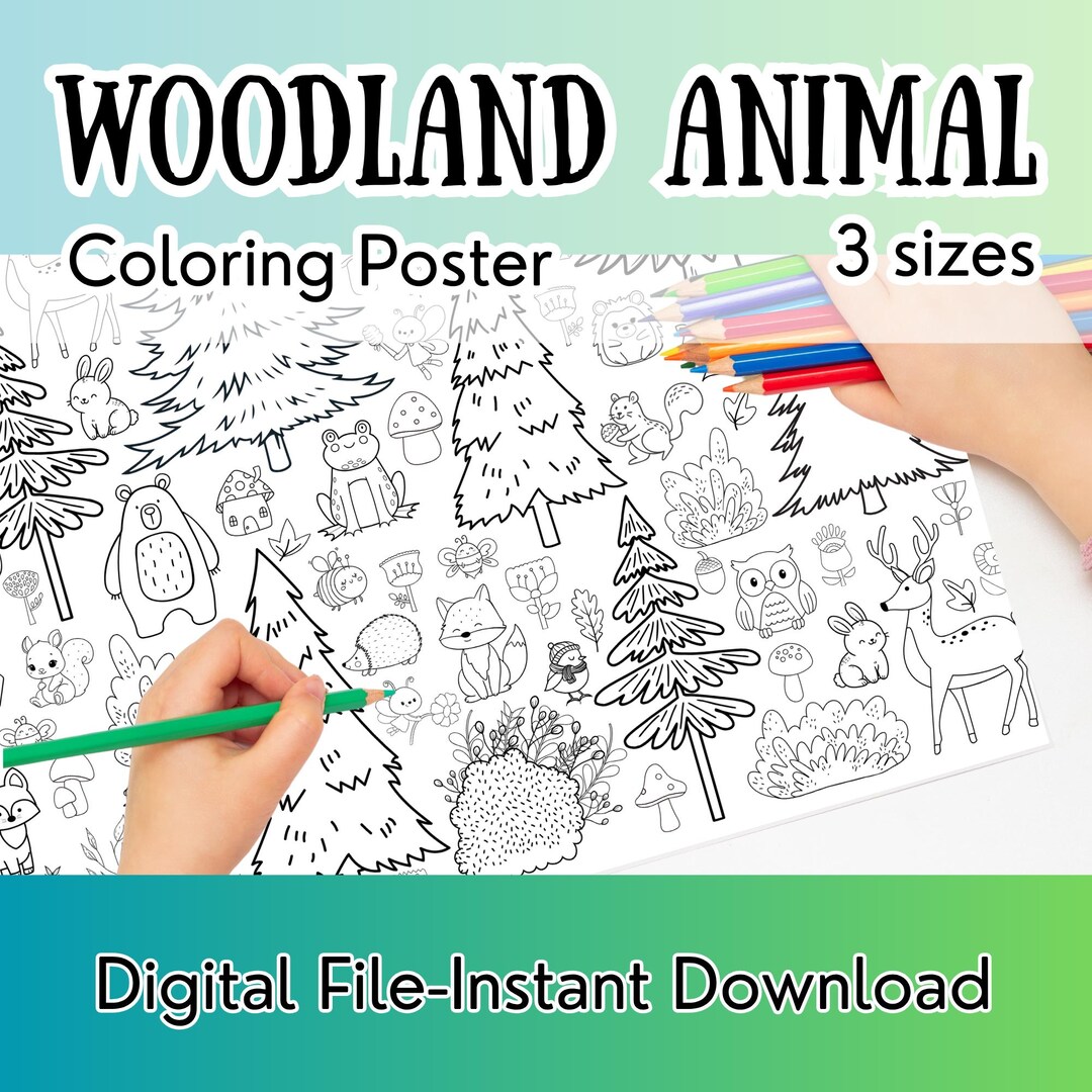 Woodland Animal Coloring Poster: Whimsical Forest Scene (digital ...