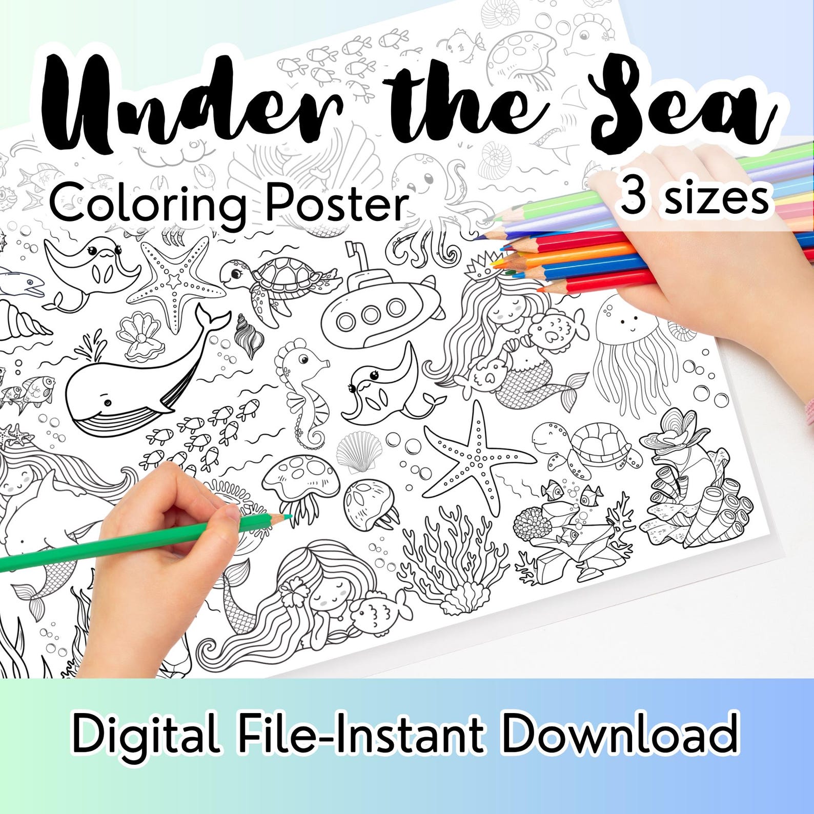 Coloring Poster, Under the Sea Coloring Page, Mermaid Coloring Page ...
