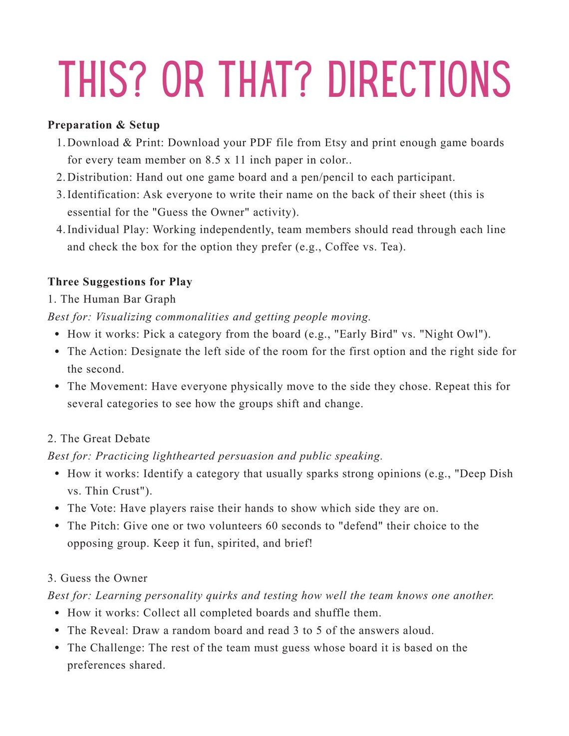 Coworker This or That Game for Office Parties | Work Icebreaker Game - Etsy