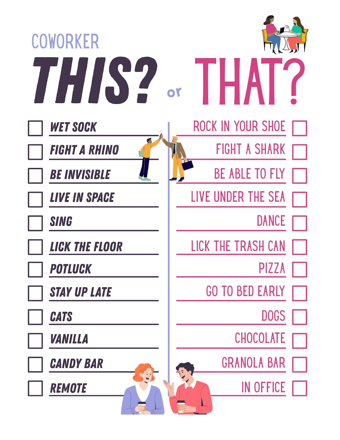 Coworker This or That Game for Office Parties | Work Icebreaker Game - Etsy