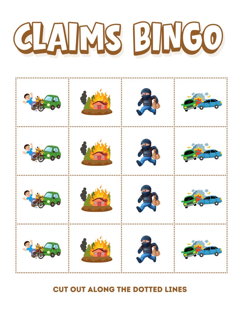 Claims Bingo; Printable Insurance Office Game for Claims Adjusters ...