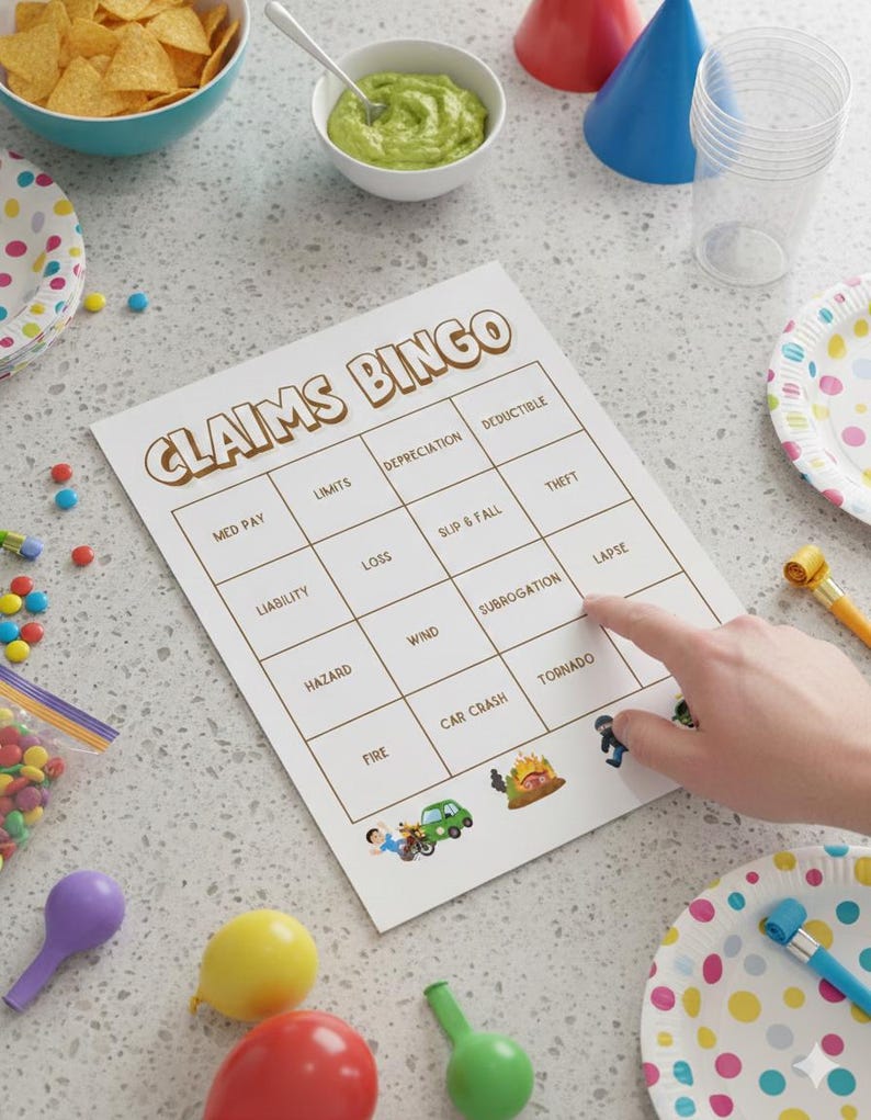 Claims Bingo; Printable Insurance Office Game for Claims Adjusters ...