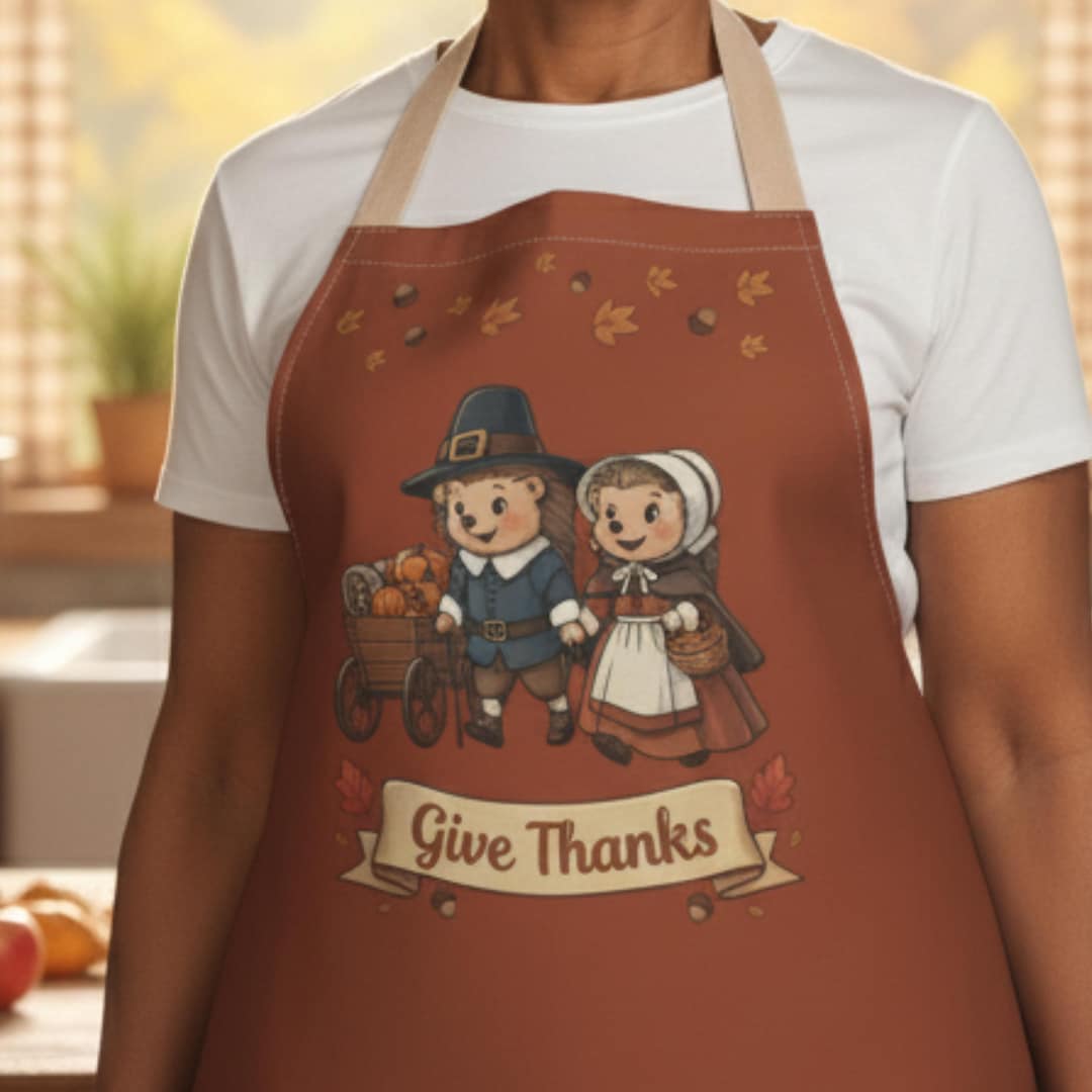 Woodland Creatures Hedgehog Apron, Thanksgiving Apron, Give Thanks ...