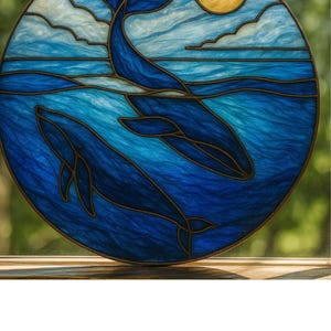 Whale Stained Glass Pattern PDF – Ocean Scene Round Template for DIY ...