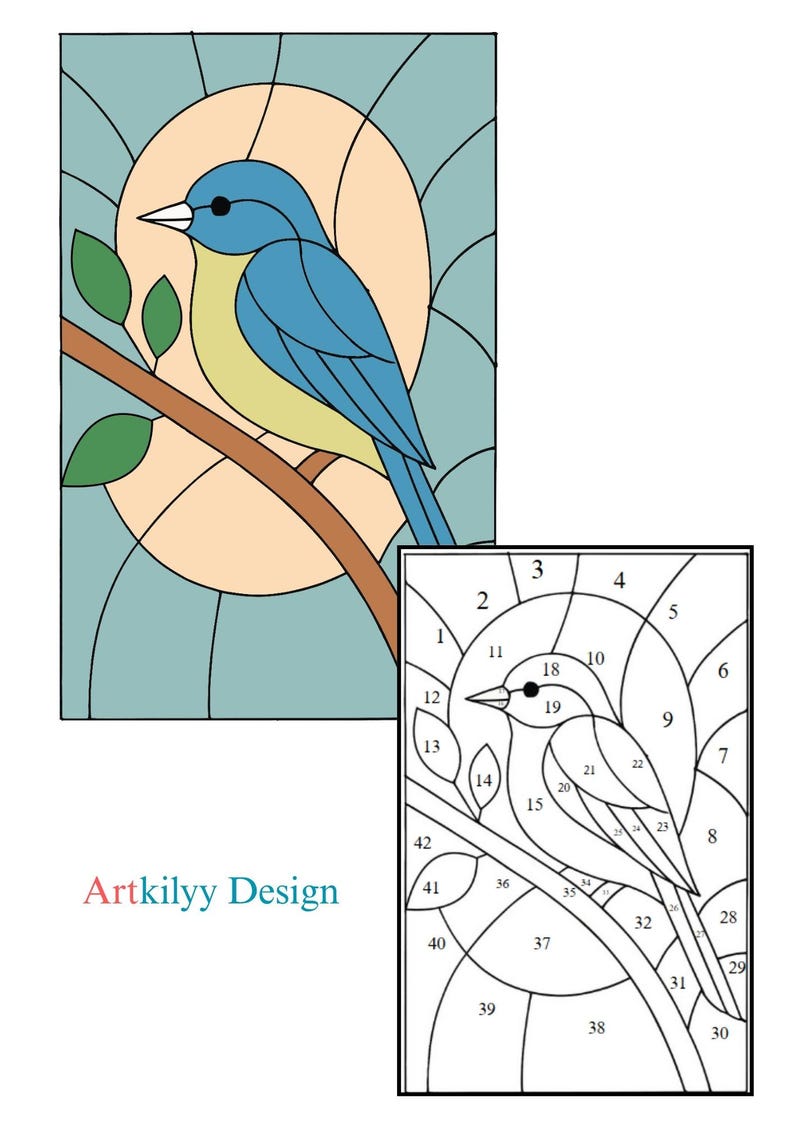 Blue Bird Stained Glass Pattern PDF – Printable Numbered Template for ...