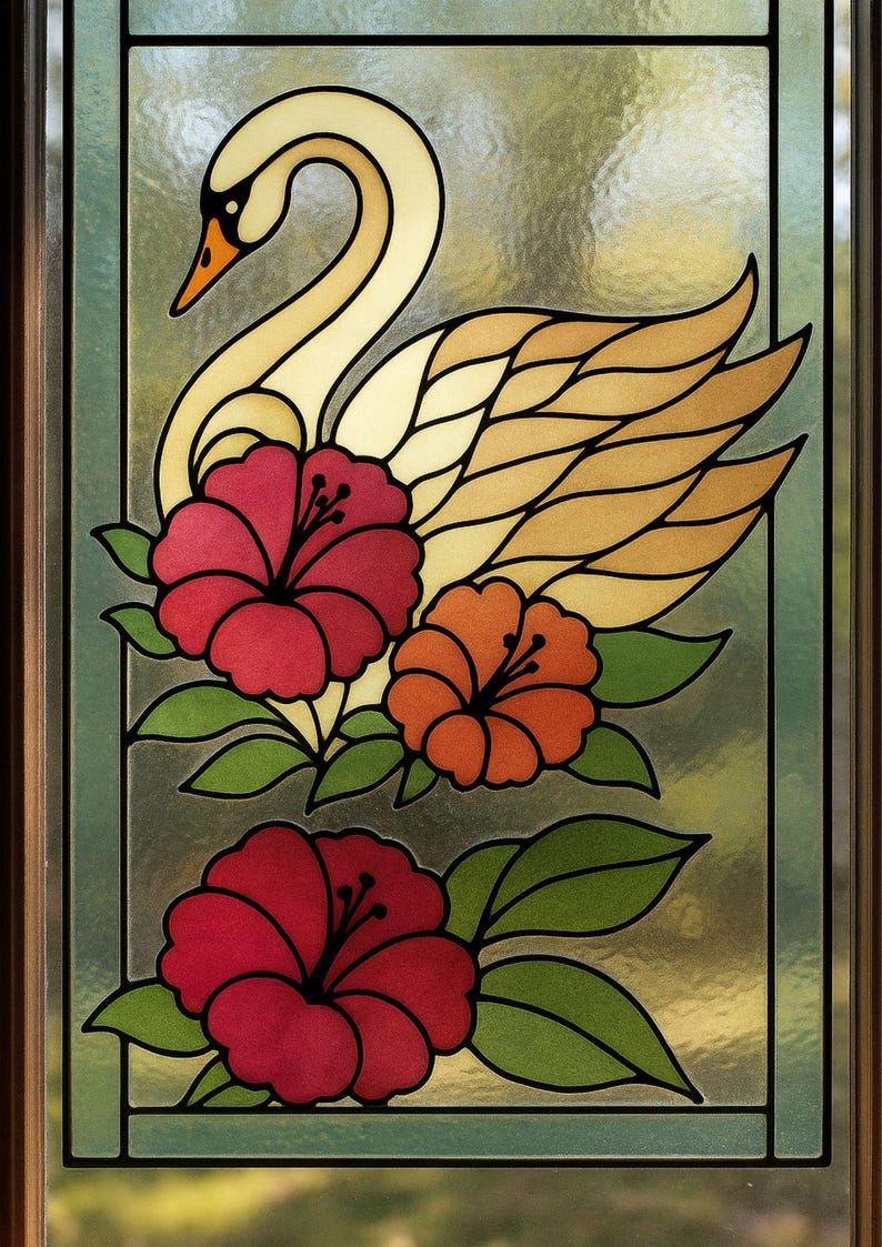 Swan Stained Glass Pattern PDF – Elegant Bird With Floral Design ...