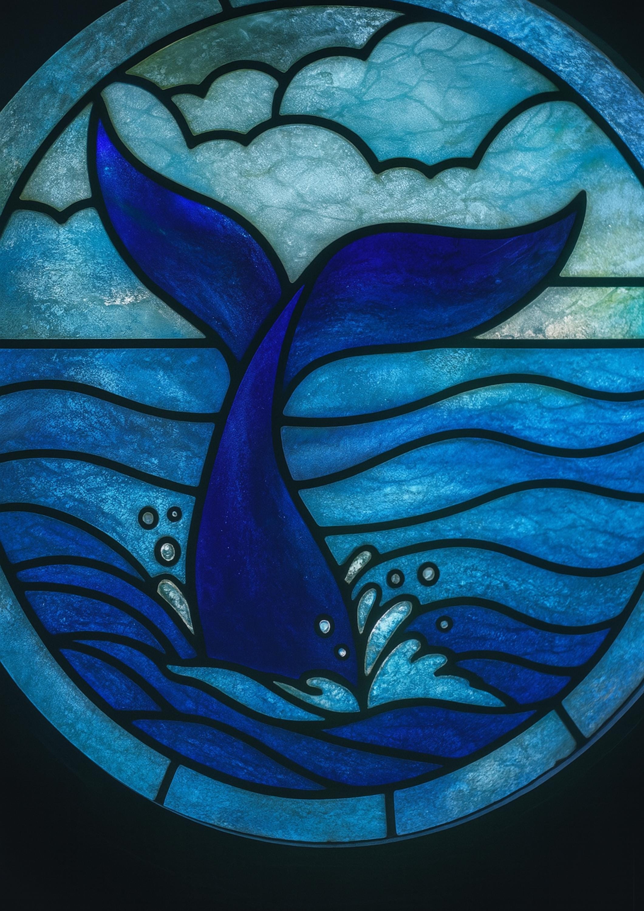 Whale Tail Stained Glass Pattern PDF – Ocean Wave Round Template for ...