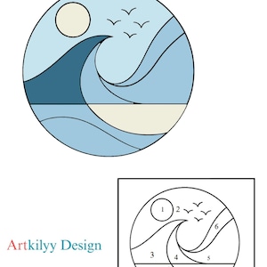 Ocean Wave Stained Glass Pattern PDF – Round Beach Scene Template for ...