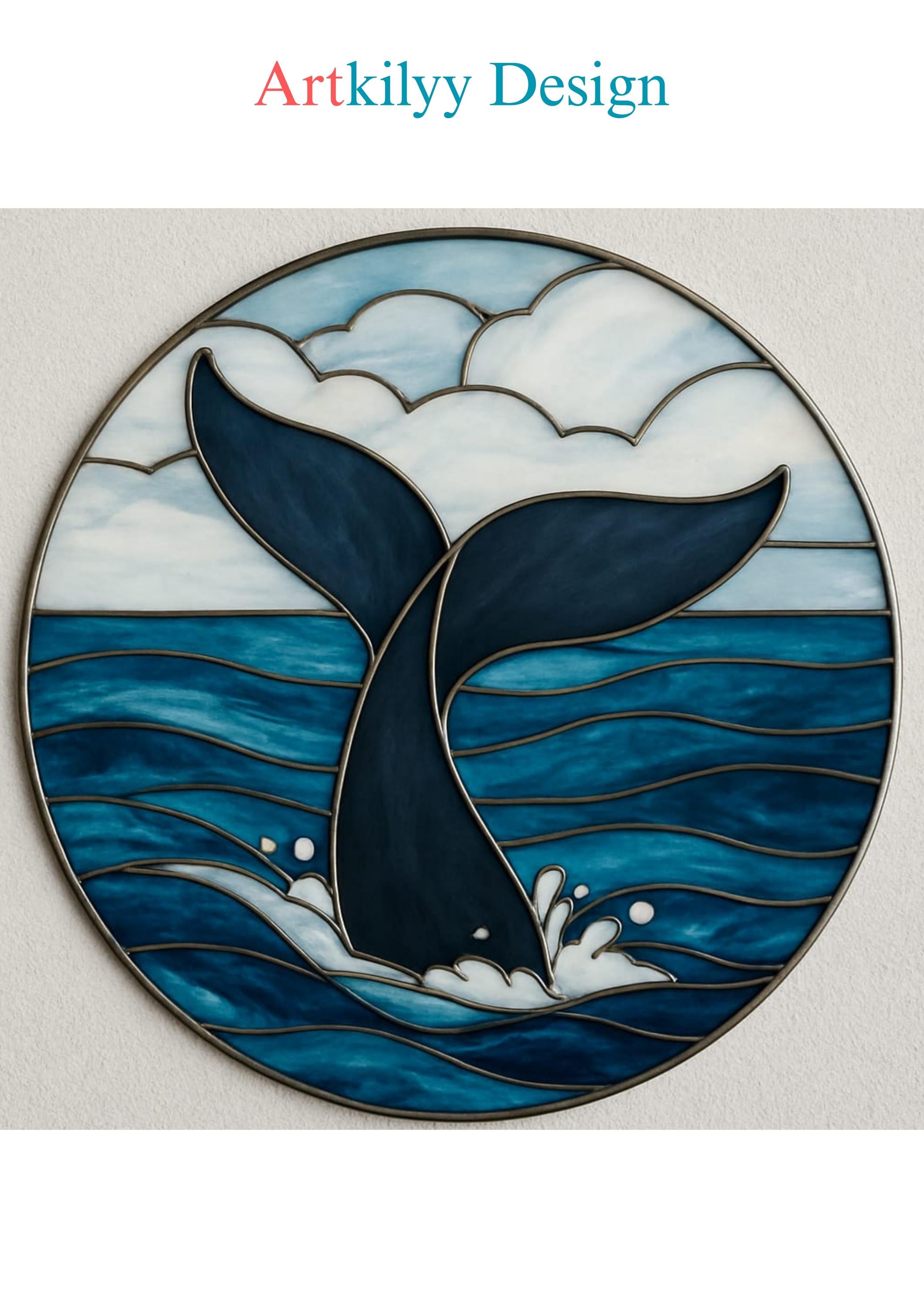 Whale Tail Stained Glass Pattern PDF – Ocean Wave Round Template for ...