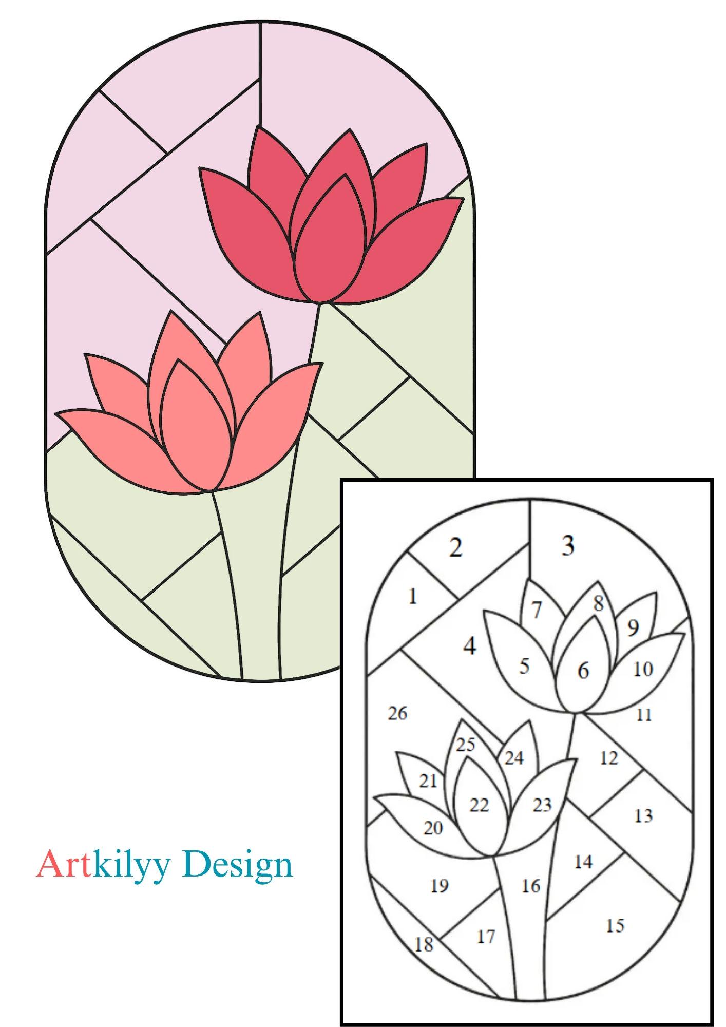 Tulip Stained Glass Pattern PDF – Printable Floral Panel Template for ...