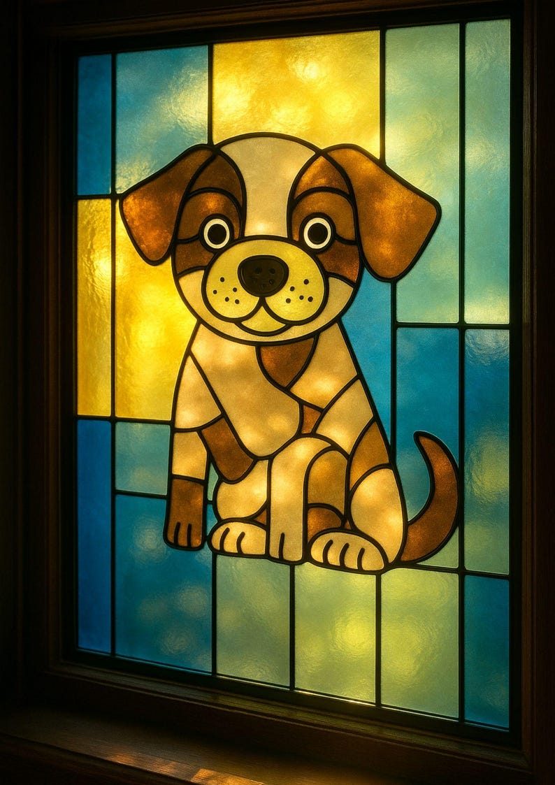 Puppy Stained Glass Pattern PDF – Cute Dog Template for DIY Glass Art ...
