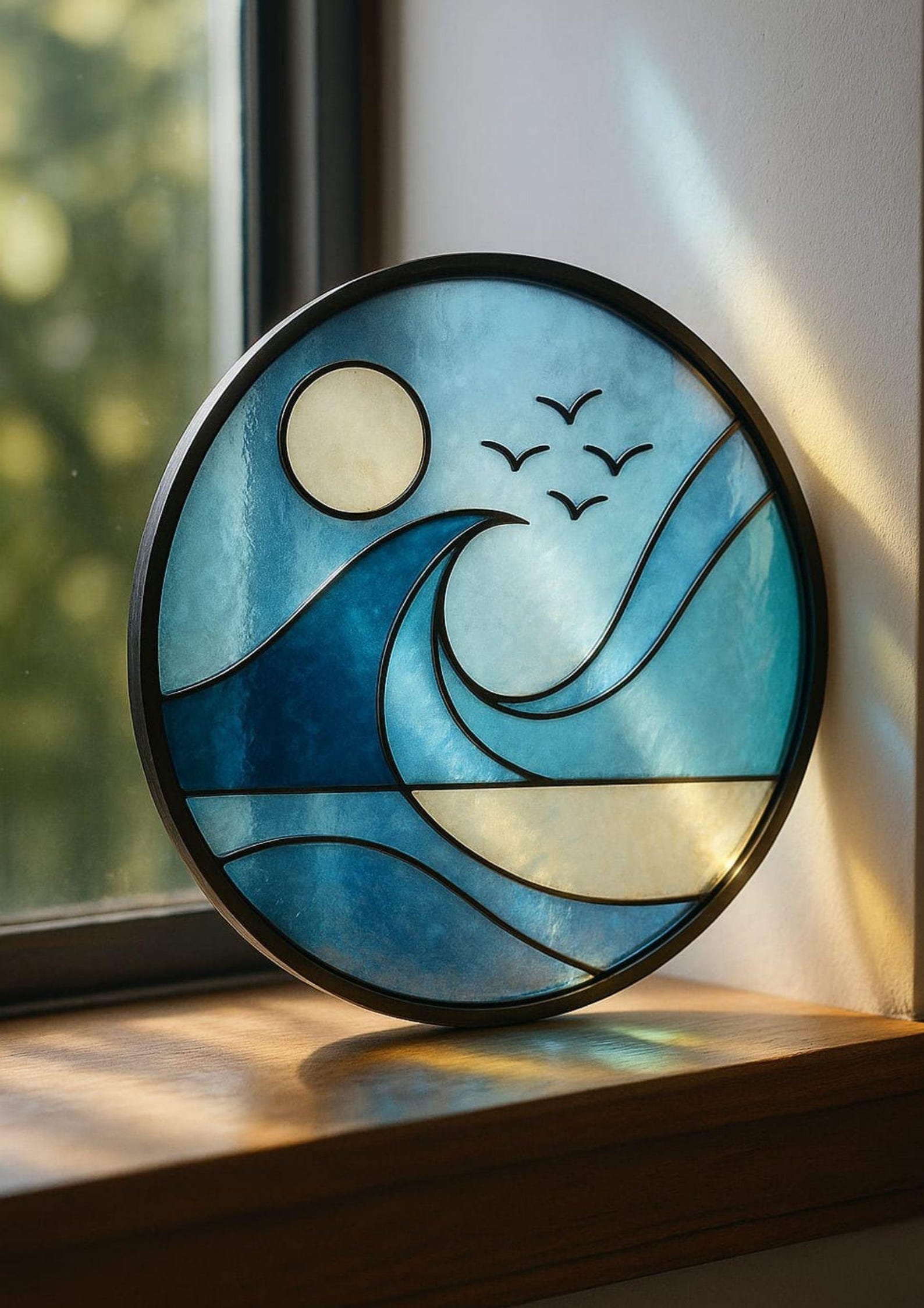 Ocean Wave Stained Glass Pattern PDF – Round Beach Scene Template for ...