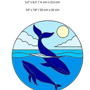 Whale Stained Glass Pattern PDF – Ocean Scene Round Template for DIY ...