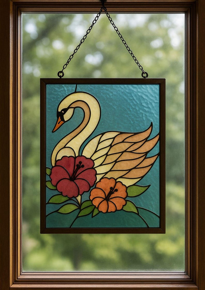 Swan Stained Glass Pattern PDF – Elegant Bird With Floral Design ...