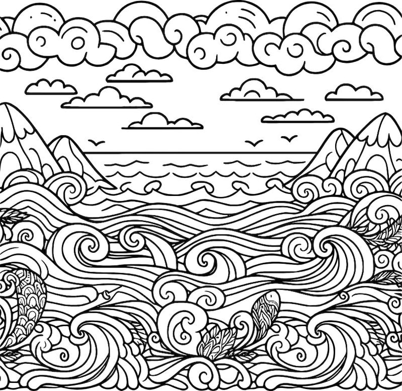 Ocean Coloring Pages for Kids & Adults – Printable Sea Life, Beach, and ...