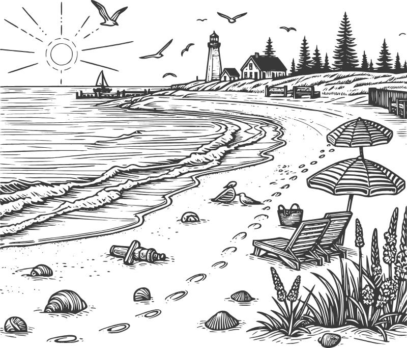 Ocean Coloring Pages for Kids & Adults – Printable Sea Life, Beach, and ...