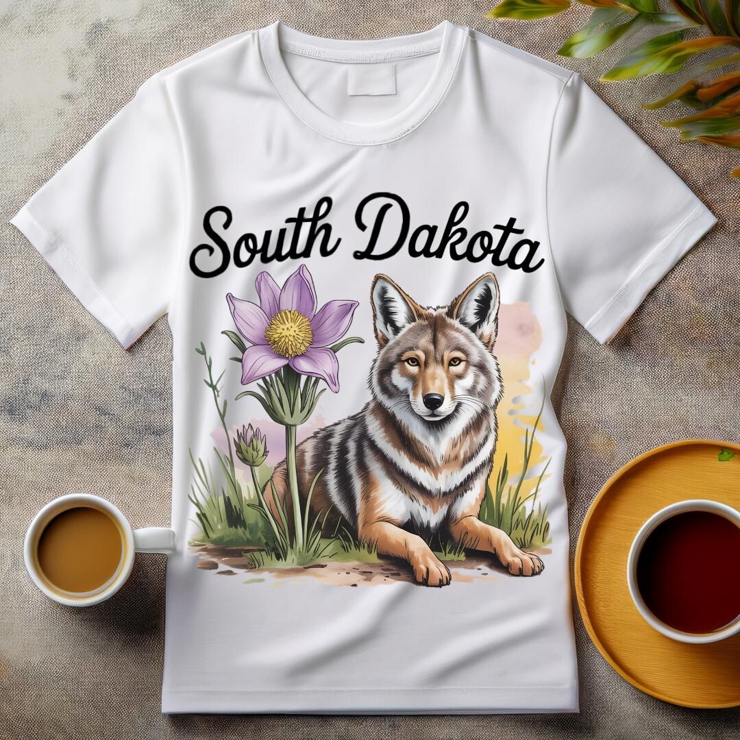 Watercolor South Dakota PNG – State Flower Pasque & State Animal Coyote ...