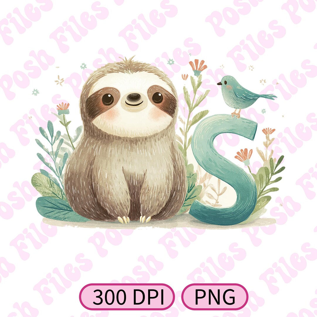 Sloth Letter S PNG, Nursery Wall Art (digital Download) - Etsy