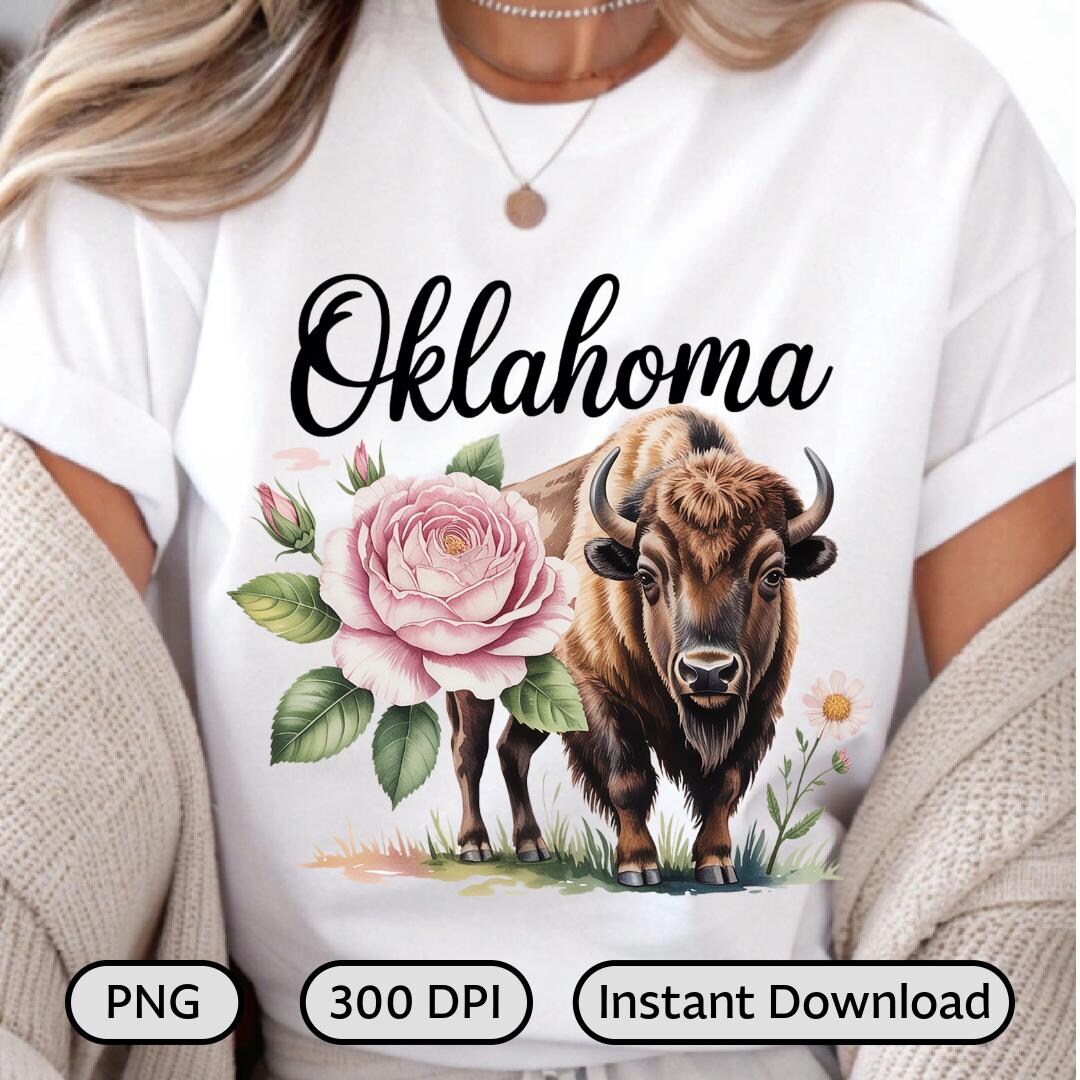 Oklahoma Rose & Bison PNG, State Pride Design (digital Download) - Etsy