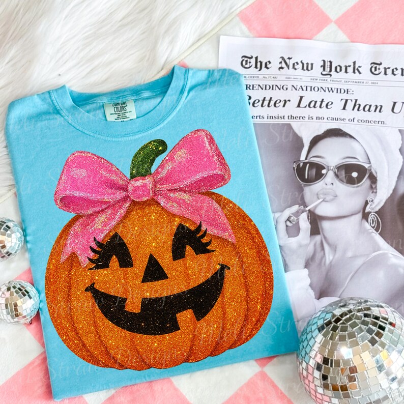 Glitter Coquette Jack O Lantern PNG, Sparkle Pumpkin PNG, Girly Fall ...