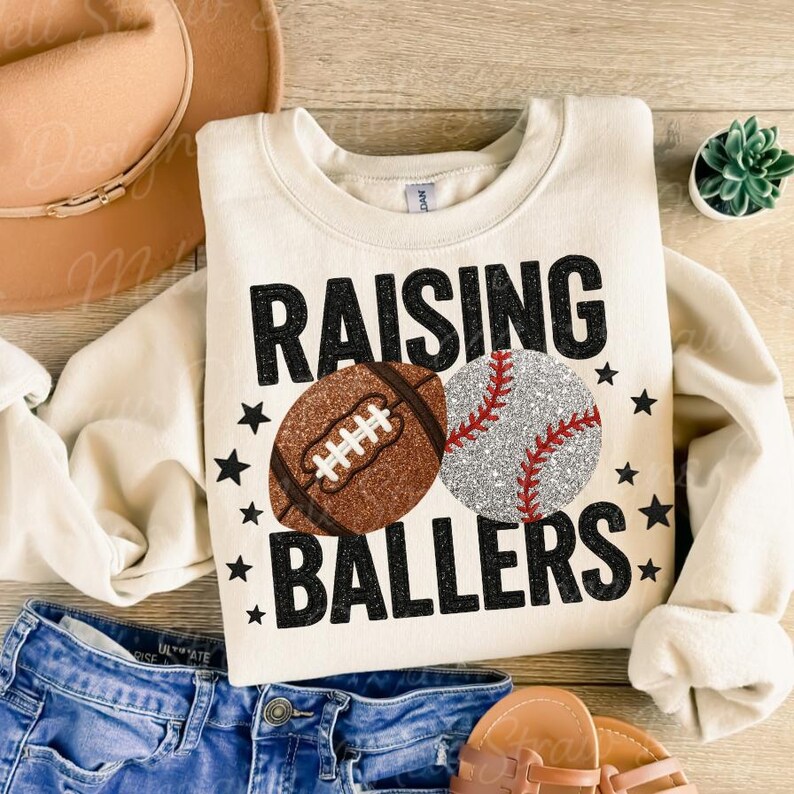 Raising Ballers PNG, Girly Glitter Football Baseball PNG, Preppy ...