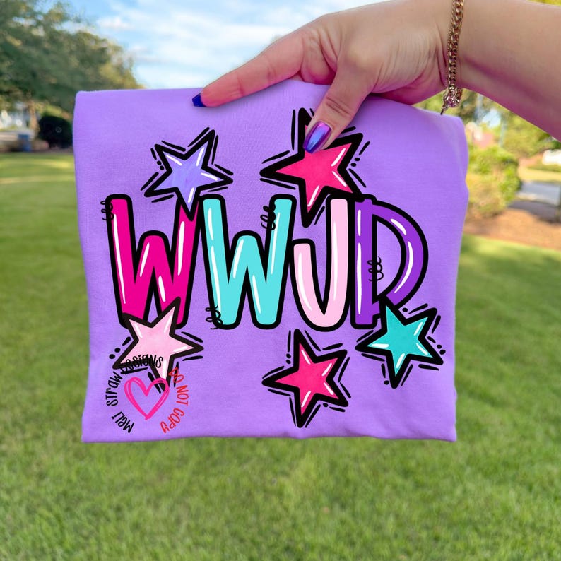 WWJD PNG, Girly Hand Drawn Doodle Stars Christian Shirt Design, Retro ...