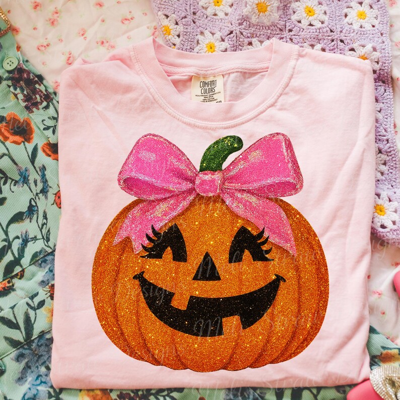Glitter Coquette Jack O Lantern PNG, Sparkle Pumpkin PNG, Girly Fall ...