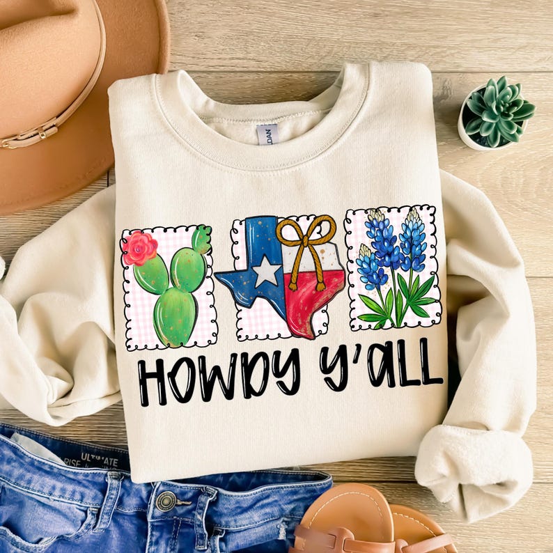 Howdy Y'all Texas PNG, Girly Floral Coquette Rope Bow Hand Drawn Texas ...