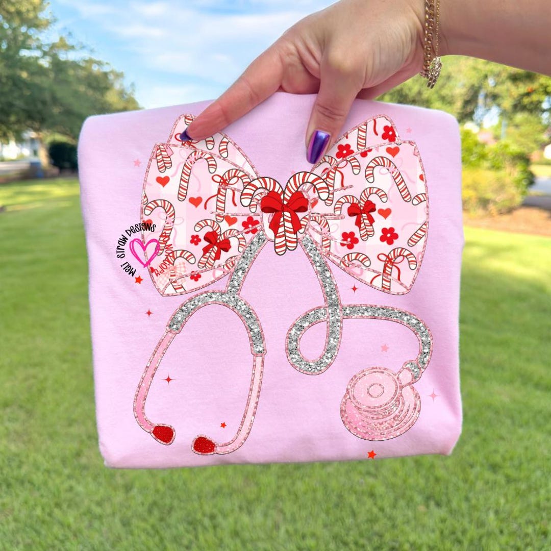 Candy Cane Coquette Nurse Stethoscope Bow, Girly Glitter Pink Christmas ...