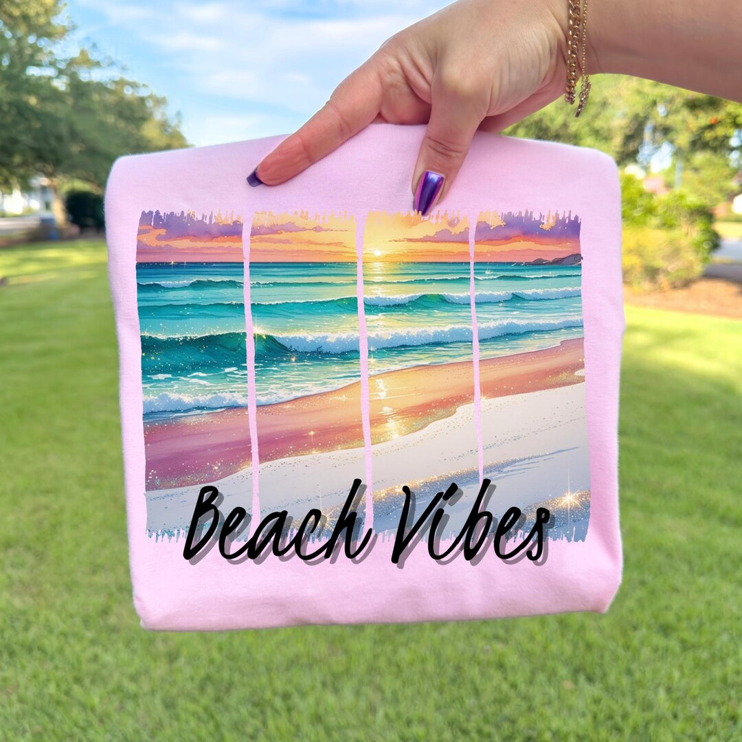 Beach Vibes PNG, Girly Glitter Summer Vacation Shirt, Preppy Pastel ...