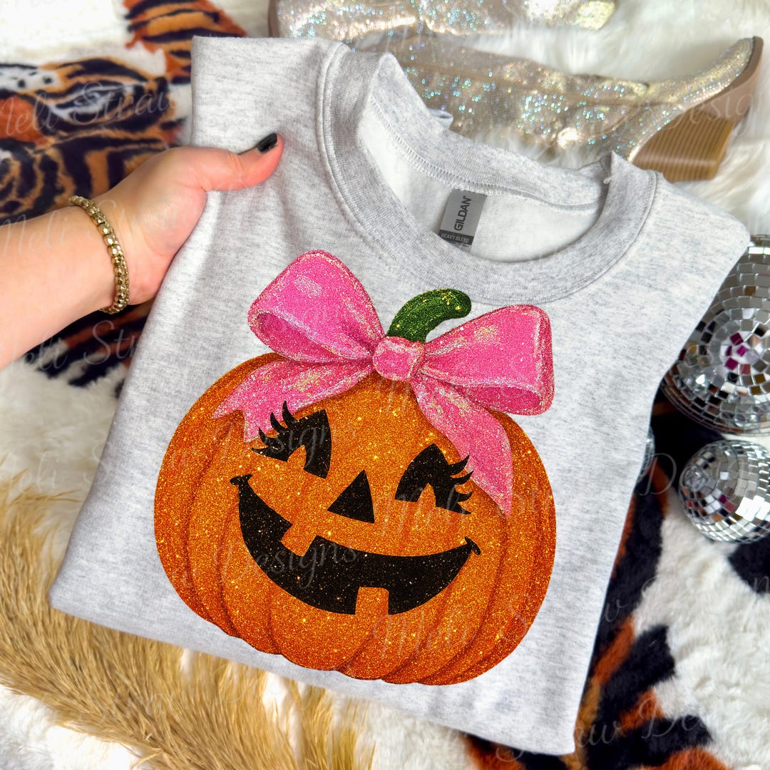 Glitter Coquette Jack O Lantern PNG, Sparkle Pumpkin PNG, Girly Fall ...
