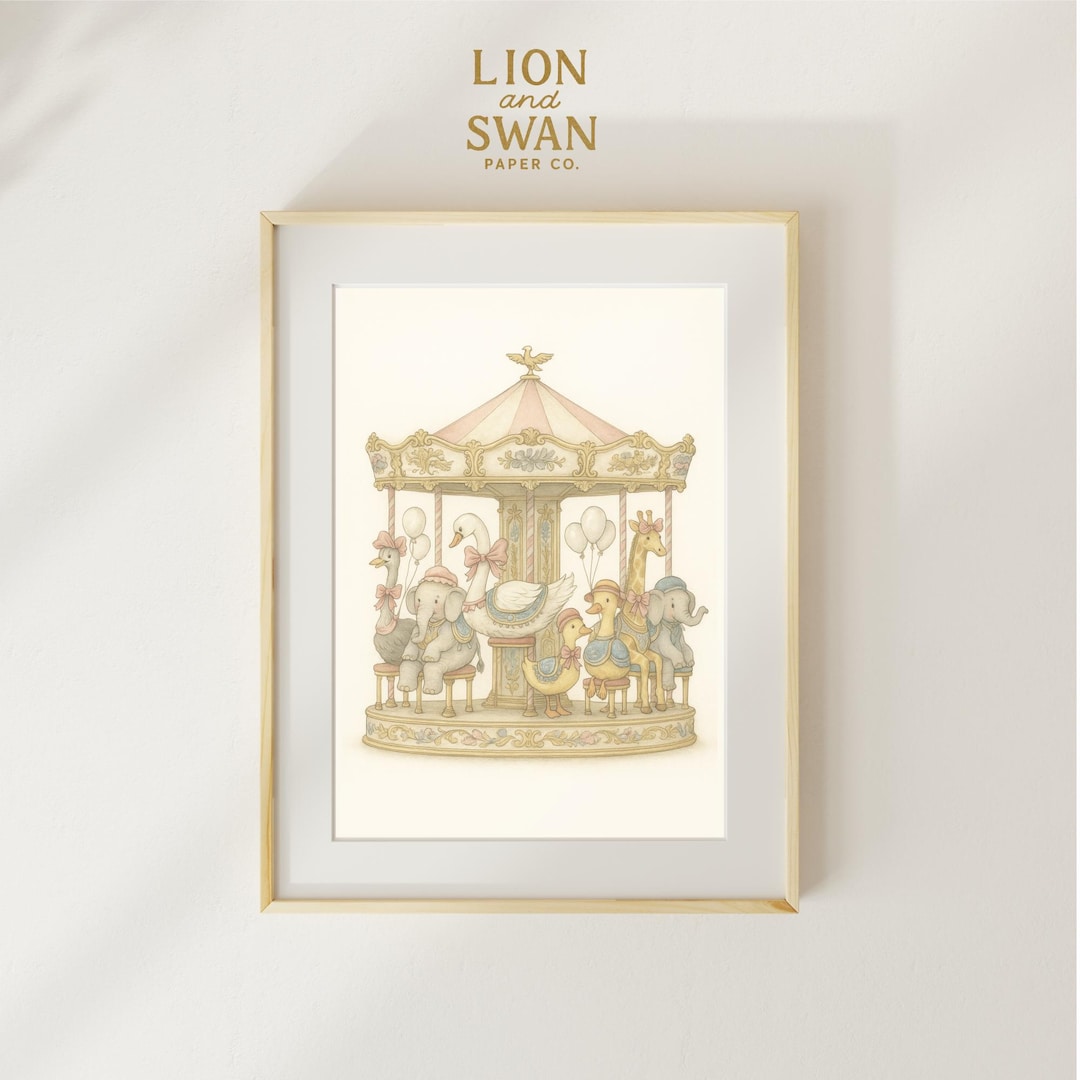 Vintage Carousel Animal Storybook Art Print - Nursery, Baby Room Pastel ...