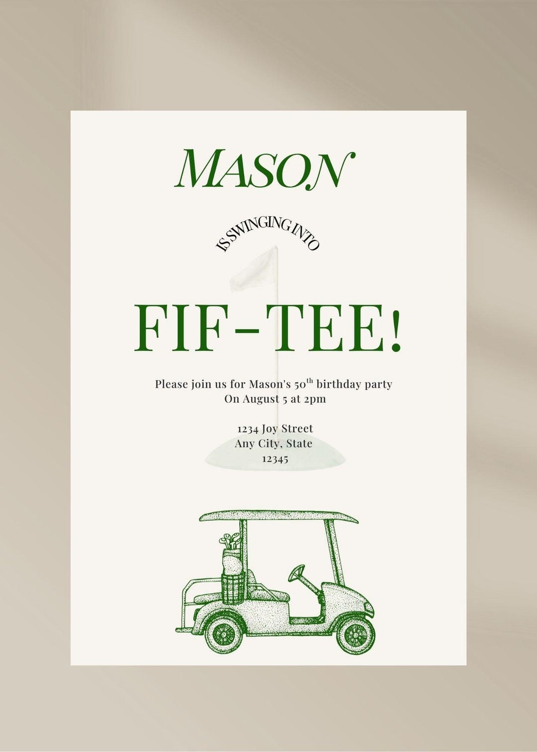 Golf Theme 50th Birthday Invitation | Fif-tee Editable Canva Template ...