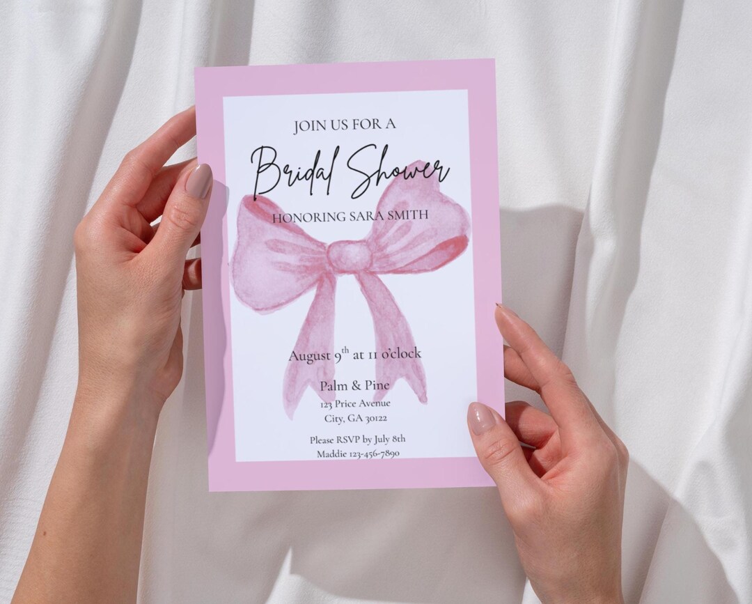 Pink Bow Coquette Bridal Shower Invitation – Editable Canva Template ...