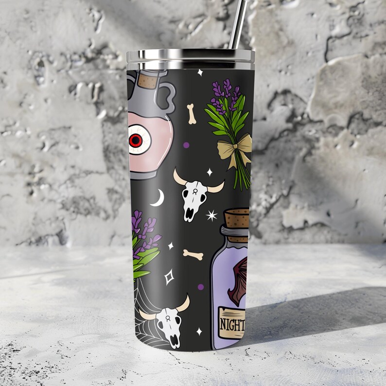Gothic Apothecary Seamless Pattern: Cow Skull, Potion Bottles (digital ...