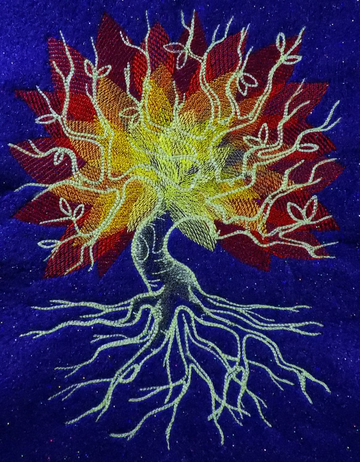 6.5 x 9 Embroidered Autumn Tree Glow-in-the-Dark | Etsy