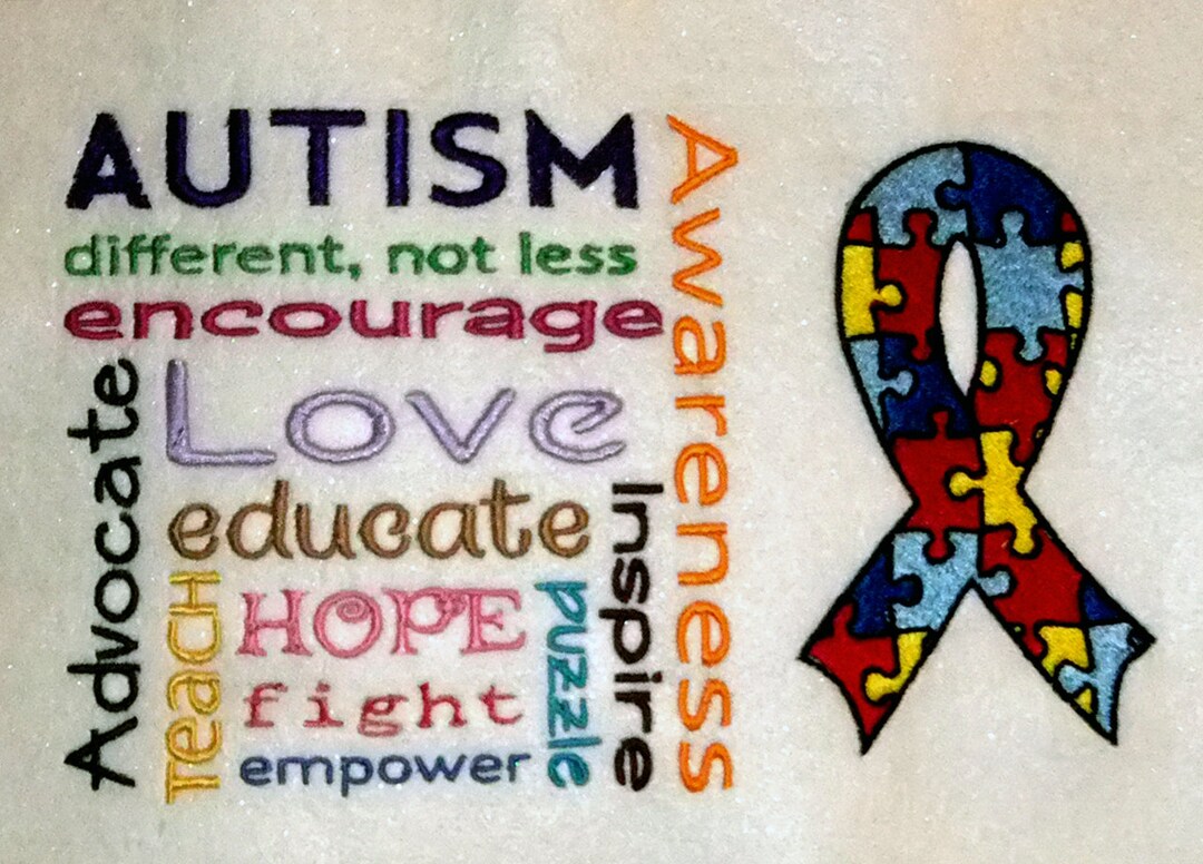 Autism Support Subway Art With Autism Ribbon (embroidered Wall Art) - Etsy