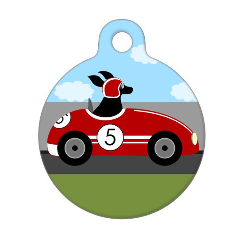 Pet ID Tag Black Dog Red Race Car - Etsy