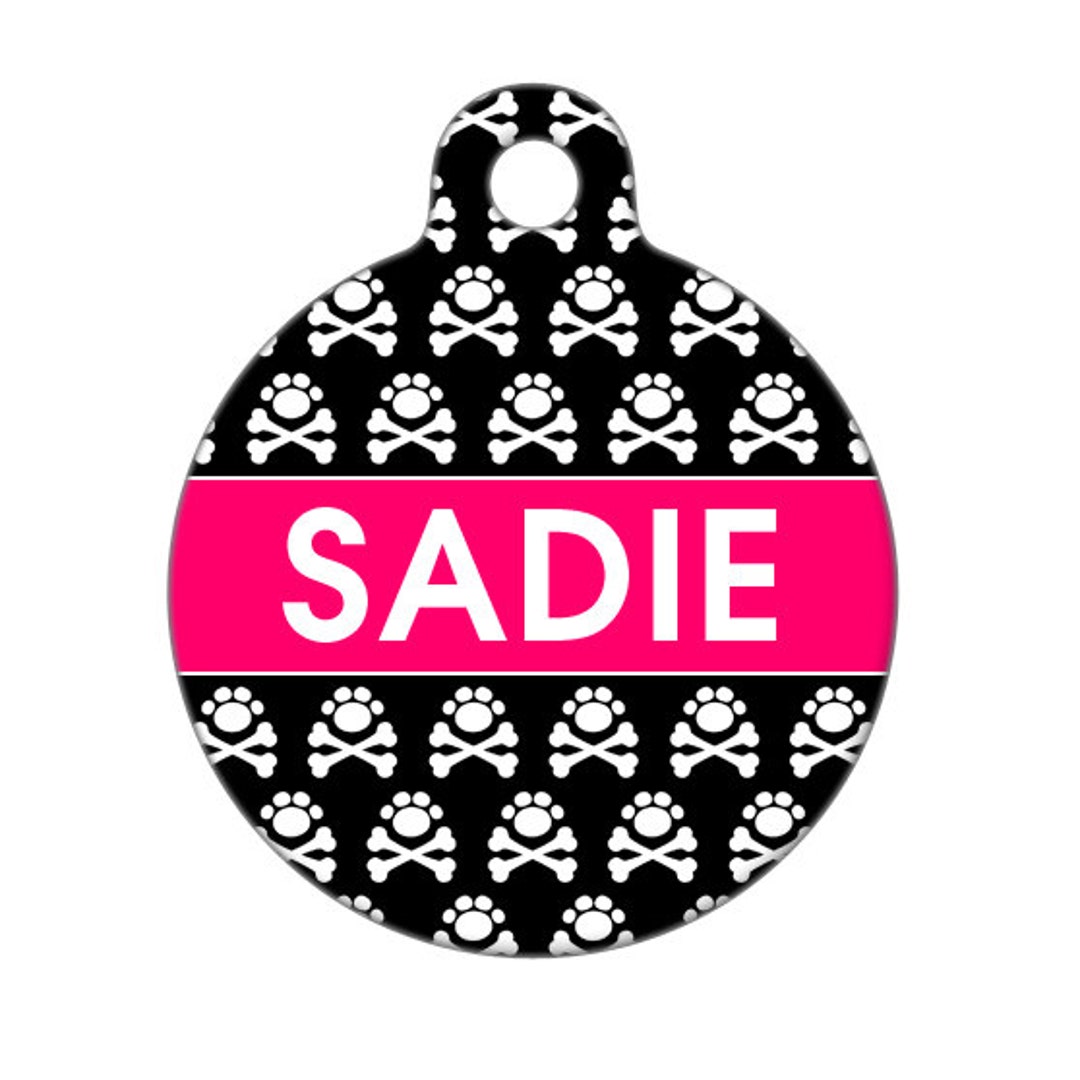 Pet ID Tag Sadie Paw and Crossbones Custom Name on Front - Etsy