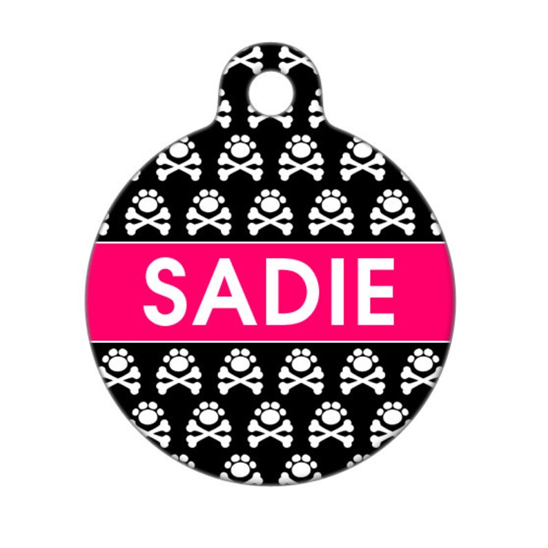 Pet ID Tag Sadie Paw and Crossbones Custom Name on Front - Etsy
