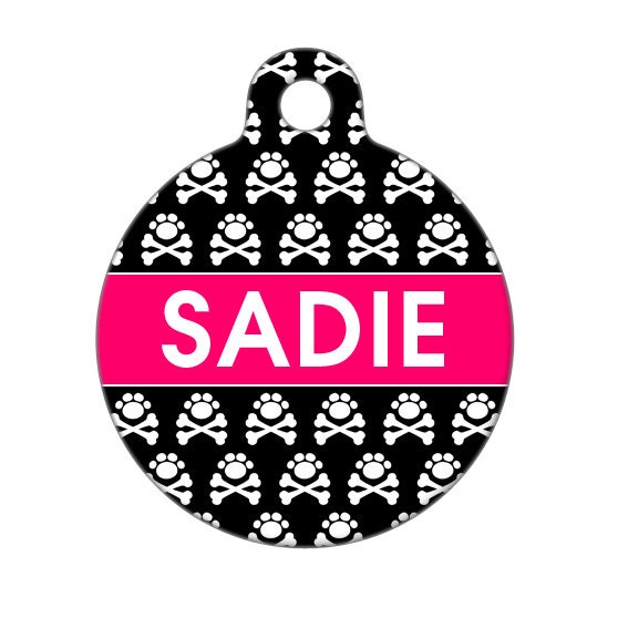 Pet ID Tag Sadie Paw and Crossbones Custom Name on Front - Etsy