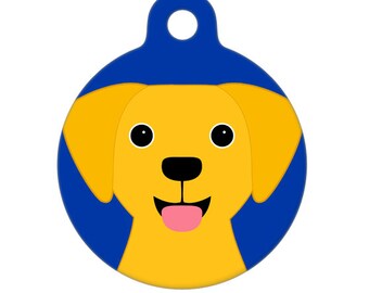 Pet ID Tag Yellow Dog Flying Around | Etsy