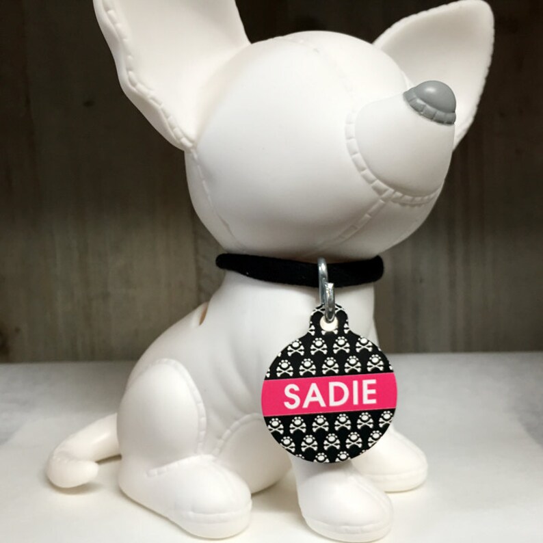 Pet ID Tag Sadie Paw and Crossbones Custom Name on Front - Etsy